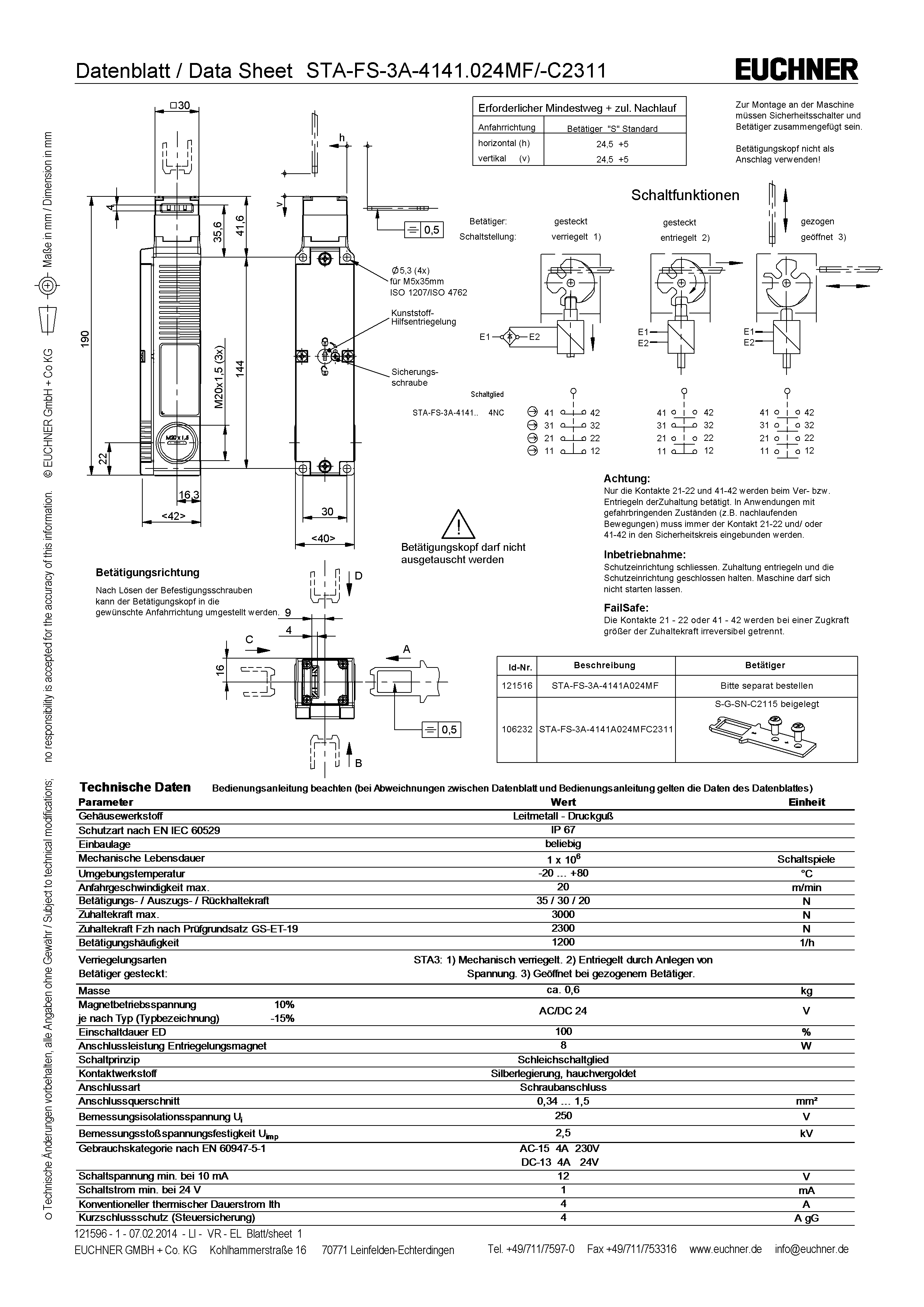 STA-FS-3A-4141A024MFC2311 (N.º de pedido 106232) | EUCHNER