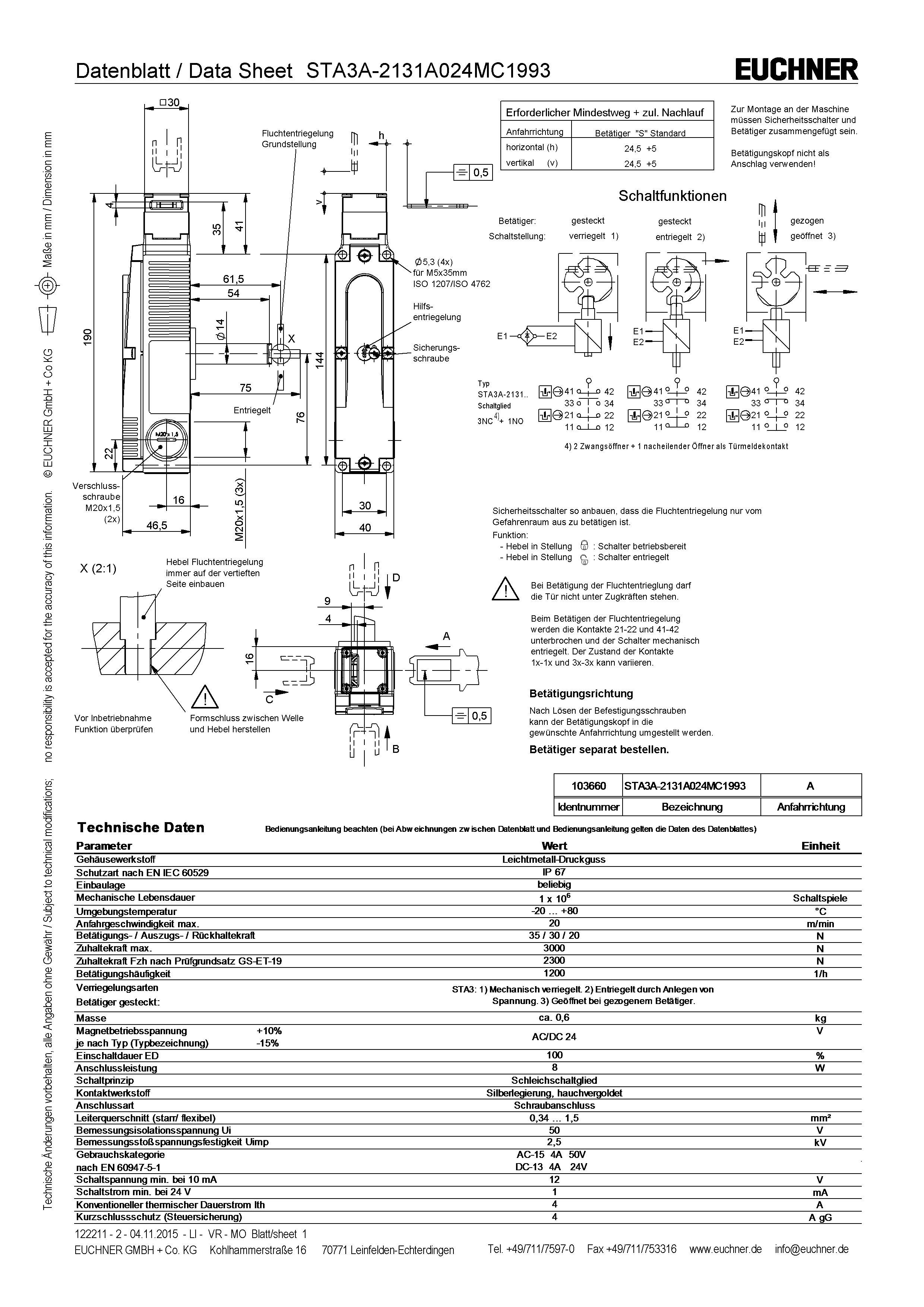 STA3A-2131A024MC1993 (Best. Nr. 103660) | EUCHNER