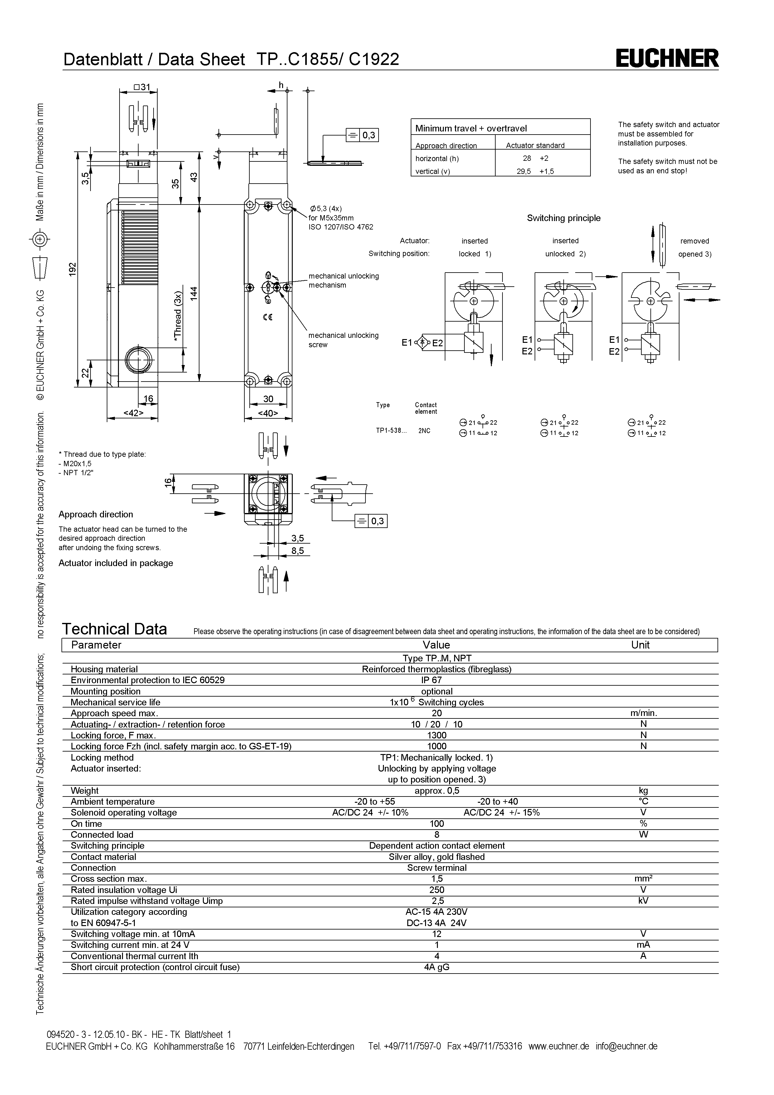 TP1-538A024MC1855 (订货号 084154) | EUCHNER