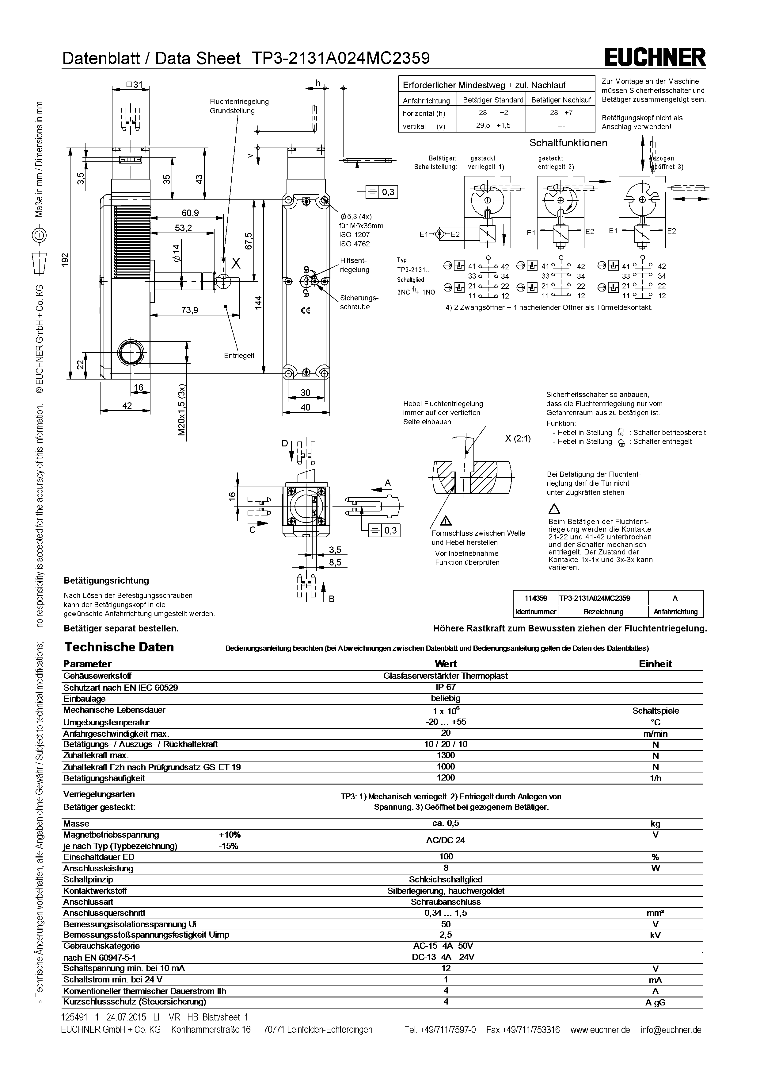 TP3-2131A024MC2359 (Order no. 114359) | EUCHNER