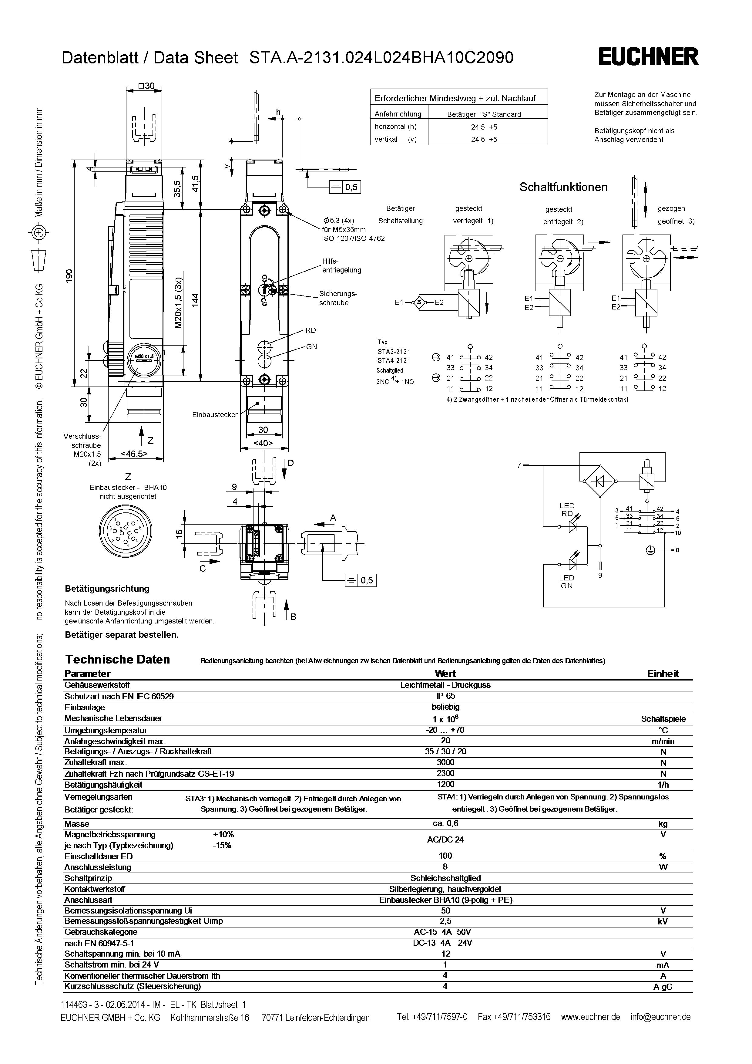 STA3A-2131A024L024BHA10C2090 (Order no. 109066) | EUCHNER